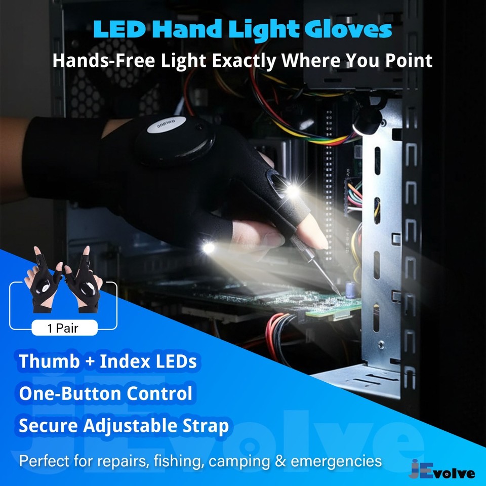 JEVOLVE 2 PCs (1 Pair) Hands-Free Finger LED Flashlight Gloves | eBay