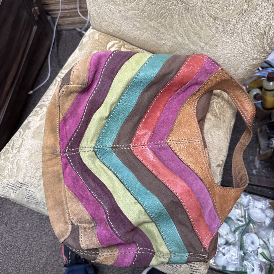 Fossil Multicolor Patchwork Leather Suede Hobo Shoulder Handbag | eBay