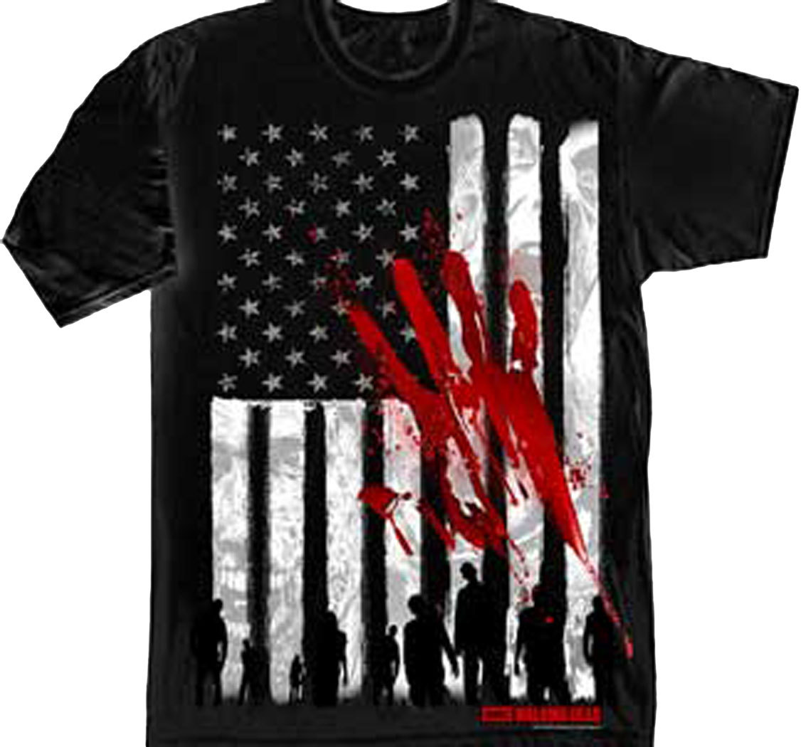 Official The Walking Dead American Flag & Bloody Hand Adult T-Shirt ...
