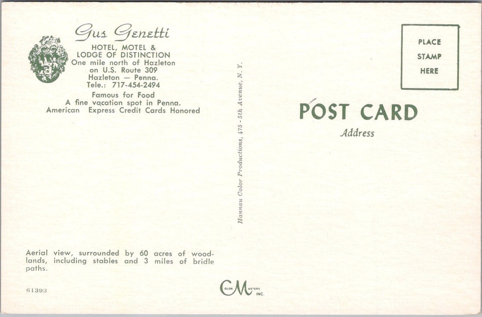 Hazleton, Pennsylvania Postcard GUS GENETTI HOTEL, MOTEL & Lodge of ...