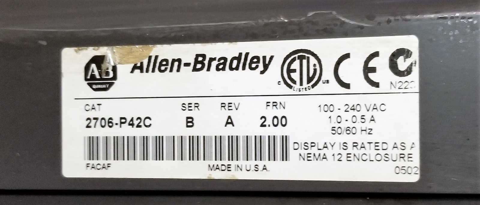 Allen-Bradley 2706-P42C Ser B Rev A OPERATOR INTERTFACE INVIEW MESSAGE ...