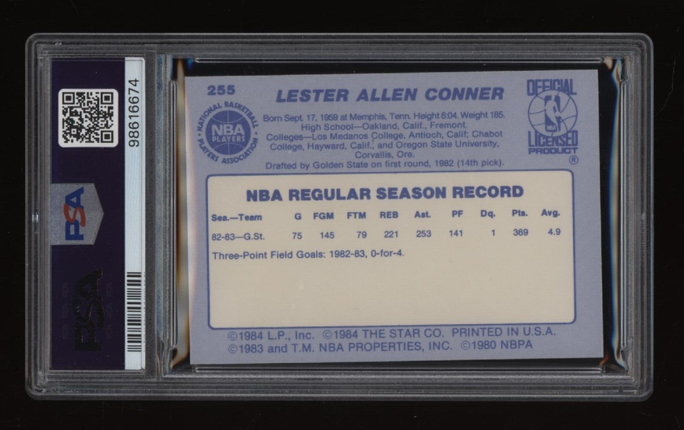 1983-84 Lester Conner PSA 8 Star Basketball #255 *NICE* Low POP5 Invest ...