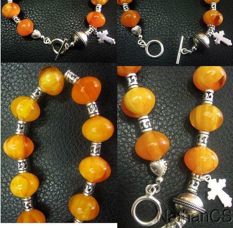 Catholic Rosary bracelet amber Galalith & Sterling Rare Material ...