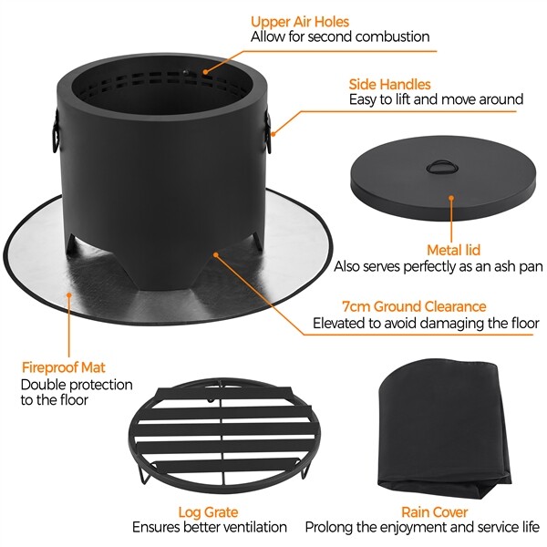 16in Fire Pit Smokeless Fire Pit W/ Silicone Fire Pit Mat & & Rain ...