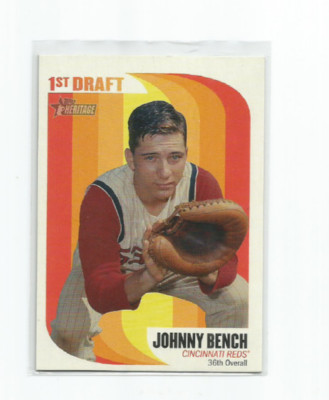 JOHNNY BENCH (Reds) 2014 TOPPS HERITAGE 1ST DRAFT INSERT CARD #65MLB-JB ...