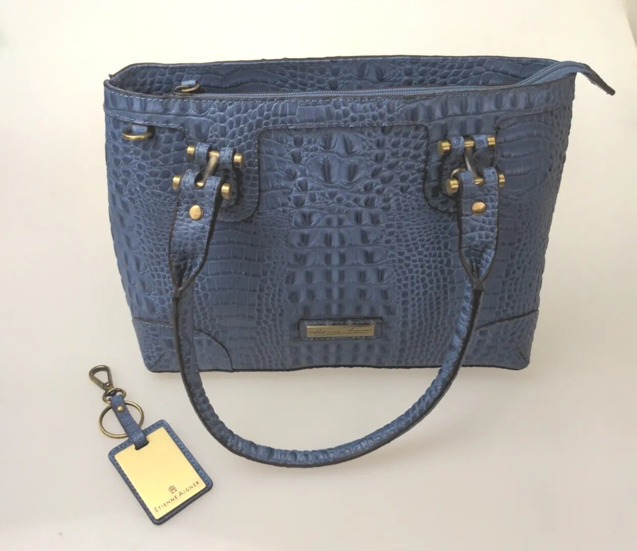 Etienne Aigner Genuine Blue Leather Purse W/ Detachable Keychain Charm ...