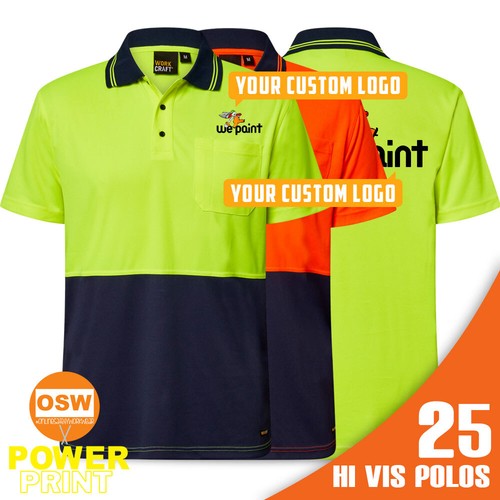 25 x CUSTOM PRINTED Logo Hi Vis Construction Tradies Polo Work Shirts ...