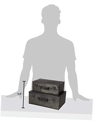 Jackson Wooden Storage Trunk (Set of 2) | Wood Suitcase Chest with Grey ...