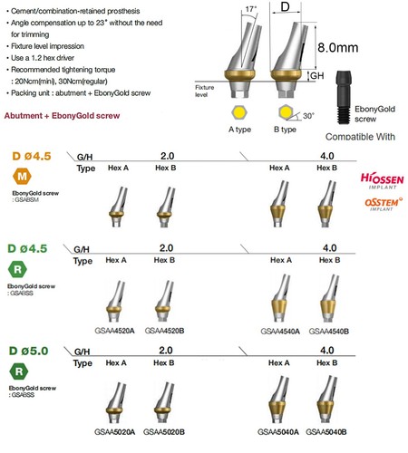 US Regular Mini 17° Angled Anatomic Cemented Abutment Fit Oss Hiossen ...