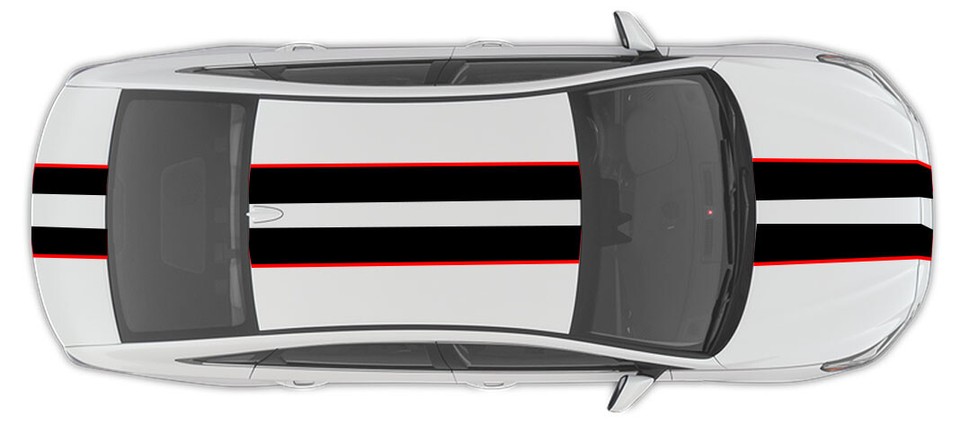 Red Black Stripe Roof Trunk Deco Stickers Universal Vinyl Racing Decal ...