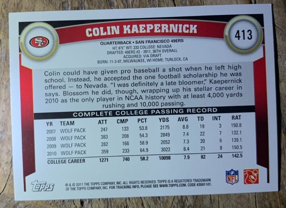 2011 Topps Colin Kaepernick Rookie Card RC #413 49ers U396 | eBay