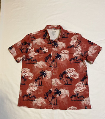 CHAPS SS Shirt Men's XL Red Hawaiian Palm Trees UPF Easy Care Moisture ...