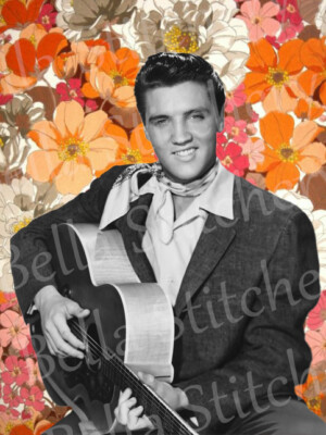 Handmade 8x10 Elvis in Flower Collage #2 Quilt or Craft Cotton Fabric ...