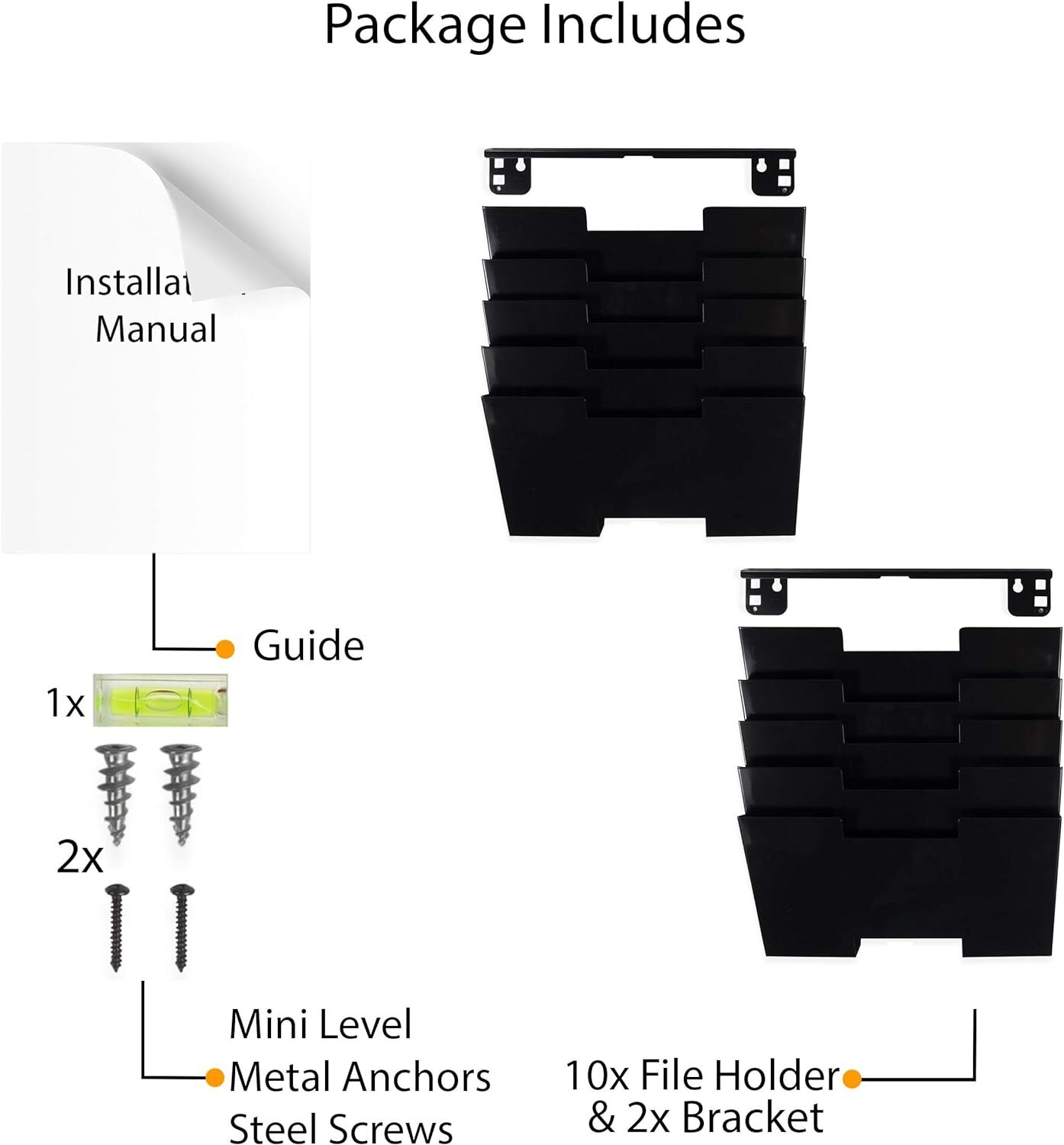 Black Wall Mount Steel Vertical File Organizer Holder Rack 10 Sectional ...