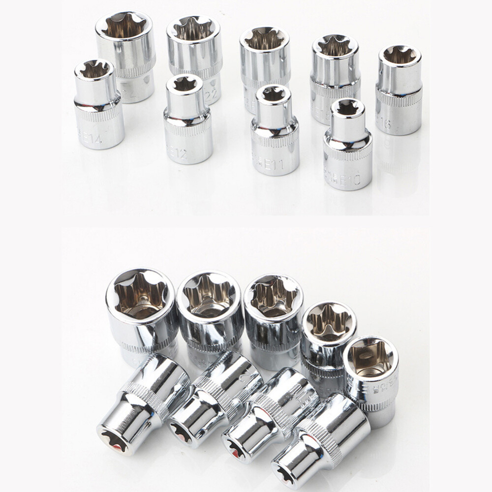 9Pcs E Torx Socket Set Female Start Bit External Hex Torque E10-E24 ...