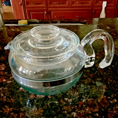Vintage Pyrex 8336 Flameware Glass Tea Kettle Coffee Pot with lid 6 Cup ...