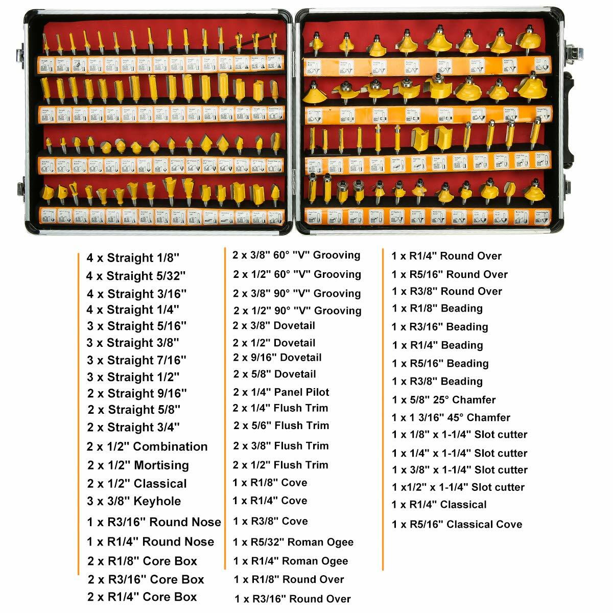 100Pcs Tungsten Carbide Tip Router Bits Set 1/4" Shank Woodworking ...