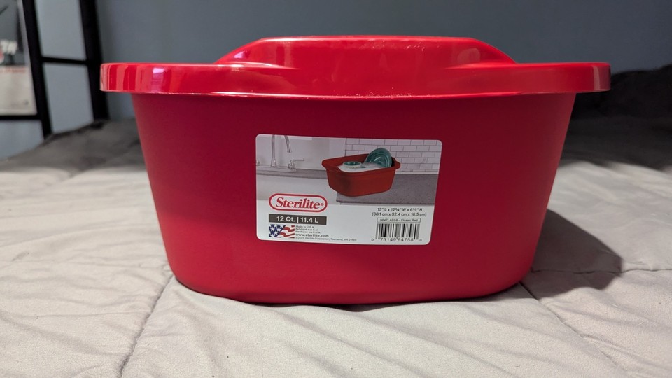 Sterilite 0647 Large Multi-Function Home 12-Qt Sink Dish Wash Pan, Red ...