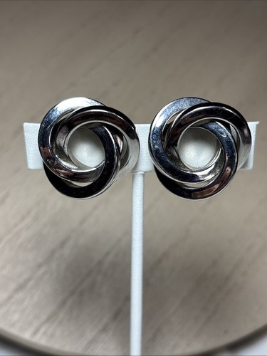 Vintage Designer Signed Marvella Silver Swirl Knot Clip On Earrings ...