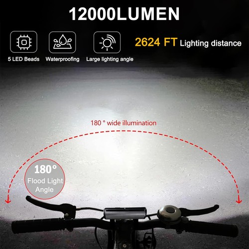 Bike Lights, 6500 Lumen Bicycle Light with 4 Modes, USB Rechargeable ...