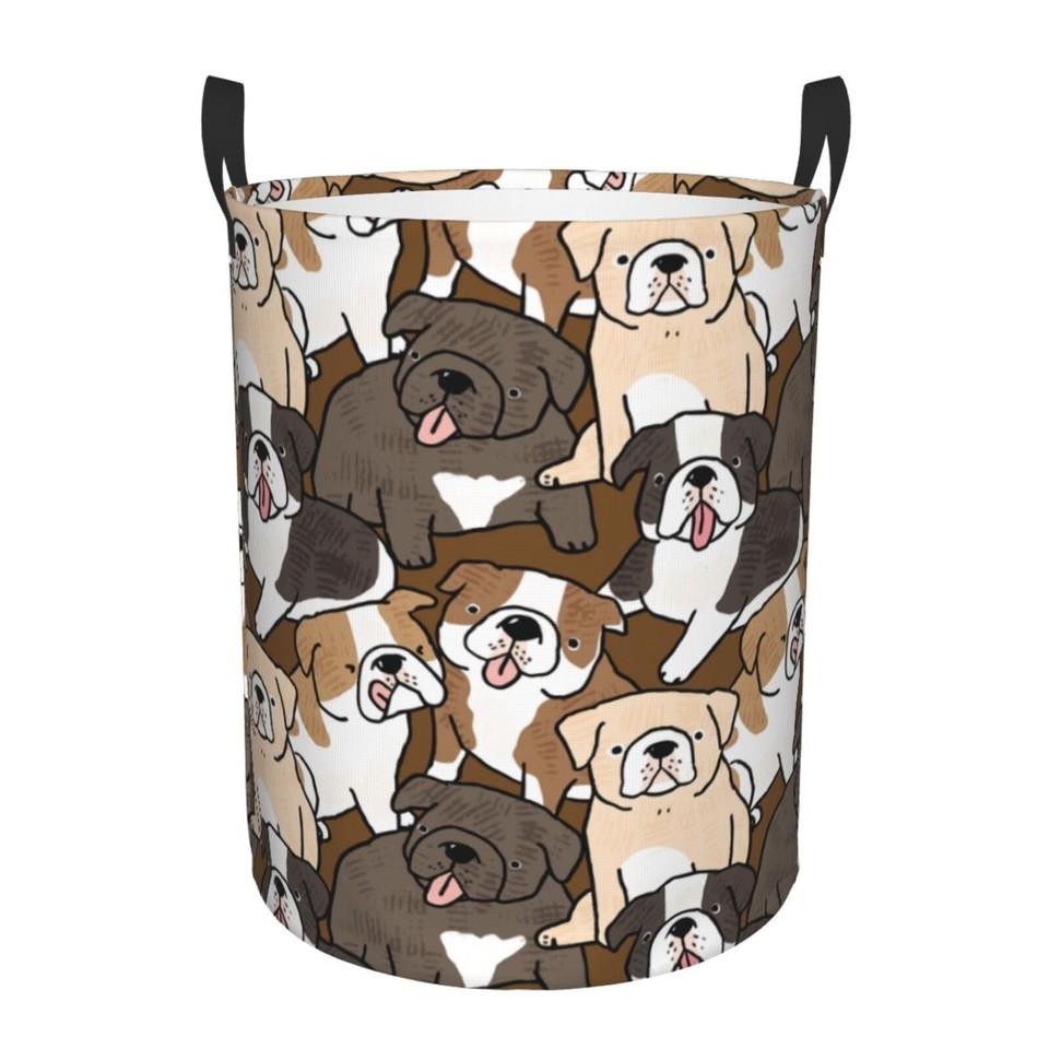Cute Dogs Laundry Hamper Bag With Waterproof Liner - Cartoon Bulldog ...