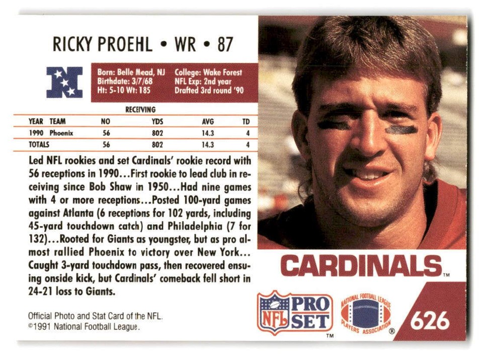 Ricky Proehl 1991 Pro Set #626 Phoenix Cardinals FOOTBALL | eBay