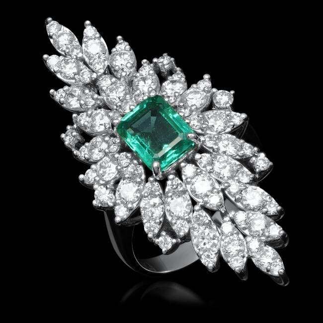 Aqua Green Emerald Cut 2.16CT Emerald With 3.33CT White Clear CZ ...