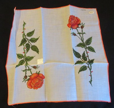 SIGNED COLETTE VINTAGE HANKY TWO LONG-STEMMED ROSES STICKER PENNEY ...