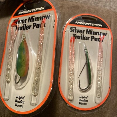 2 Johnson's Spoon Silver Minnow Green/Orange/Yellow (frog Colors ...