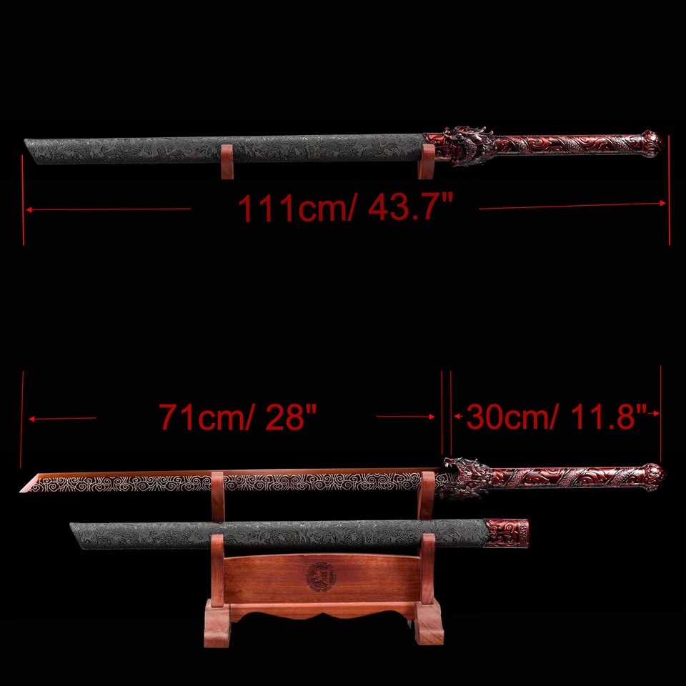 44'' Red Dragon Sharp Chinese Tang Dao唐刀 Sword Functional Broadsword ...
