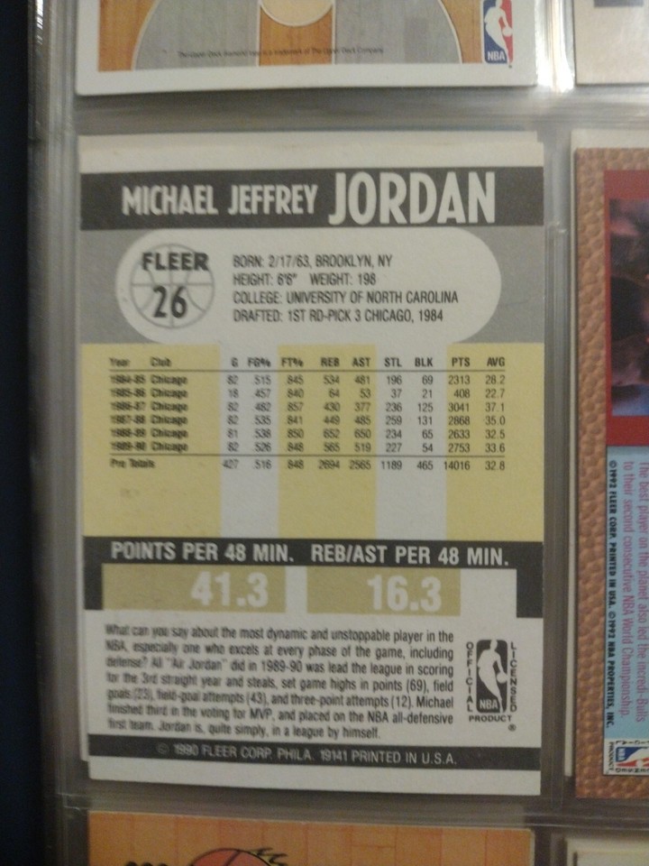 RARE ERROR 🔥1990 FLEER MICHAEL JORDAN PRINT ERROR ON ICONIC BASKETBALL ...