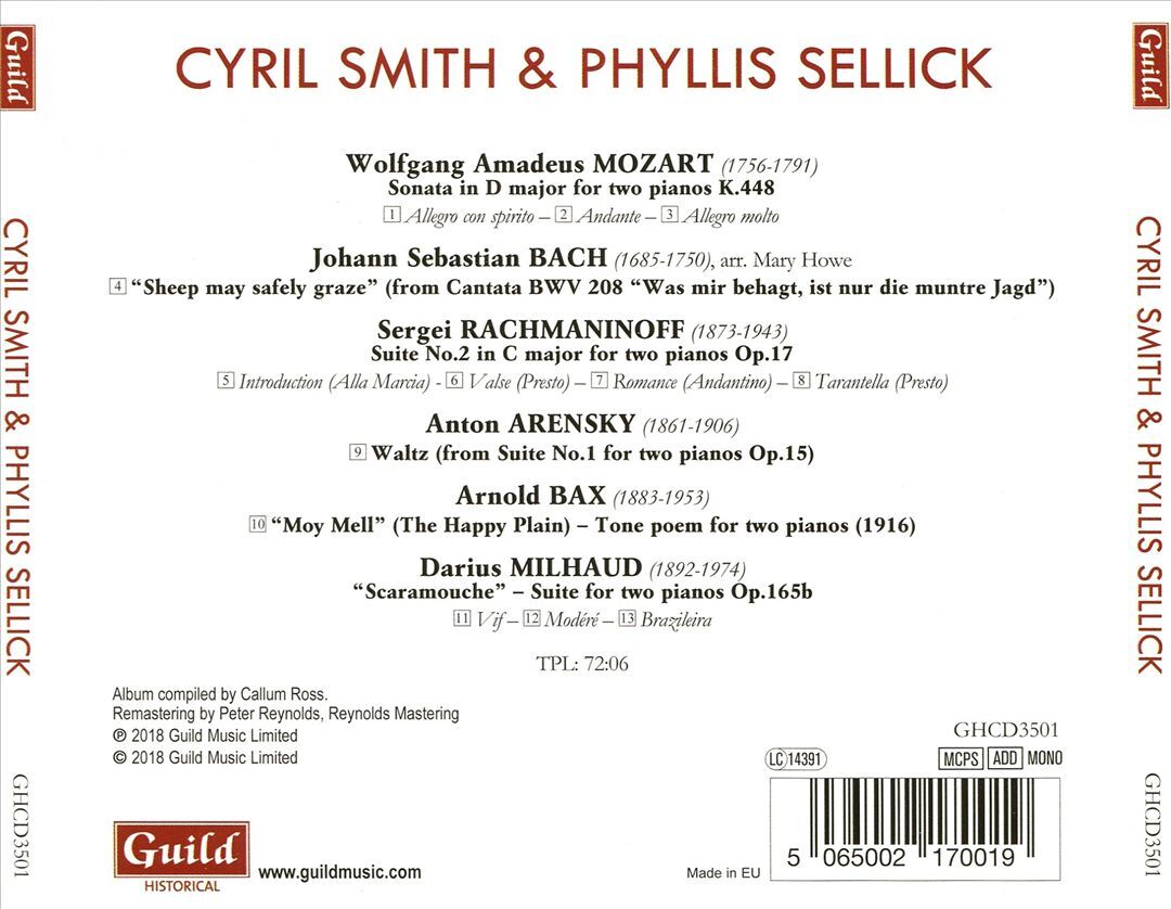 CYRIL SMITH / PHYLLIS SELLICK MOZART: SONATA IN D MAJOR FOR TWO PIANOS ...