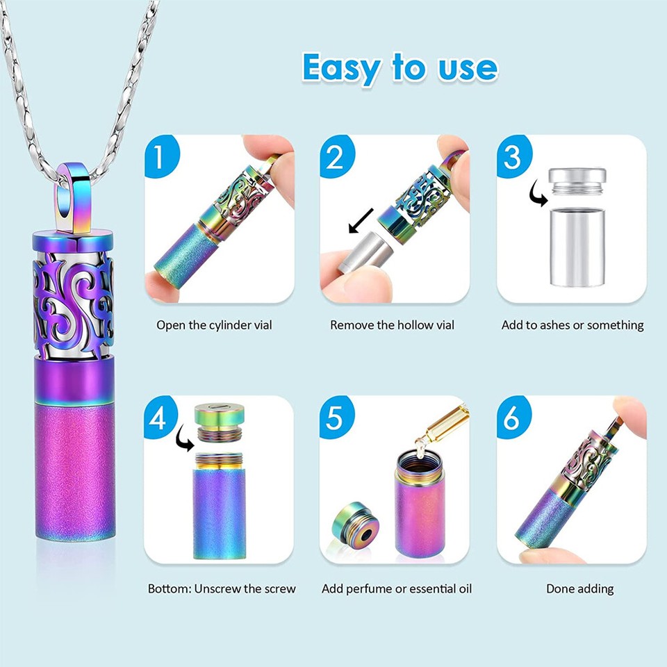 Hollow Cylinder Vial Keepsake Urn Cremation Jewelry Memorial Locket Urn ...