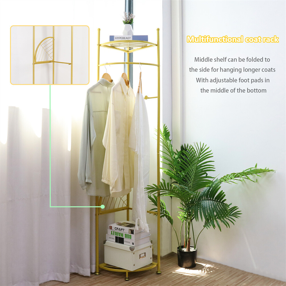 Heavy Duty Gold Hat Coat Rack Clothes Hanger Corner Hall Tree Stand ...