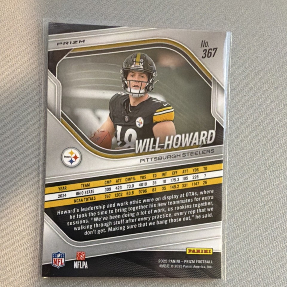 2025 Panini Prizm Orange Cracked Ice Will Howard RC #367 Pittsburgh ...