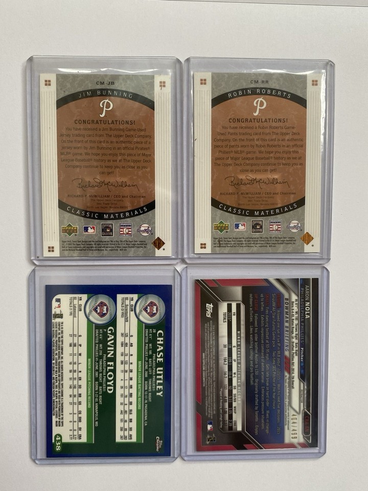 4x Lot Phillies Jim Bunning, Robin Roberts, Chase Utley, Nola 2003 Auto ...
