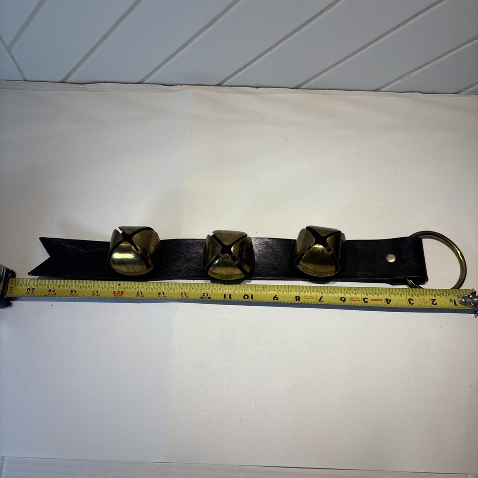 Vintage 3 Large Sleigh Bells On Leather Strap Jingle Bells Approx 20 ...
