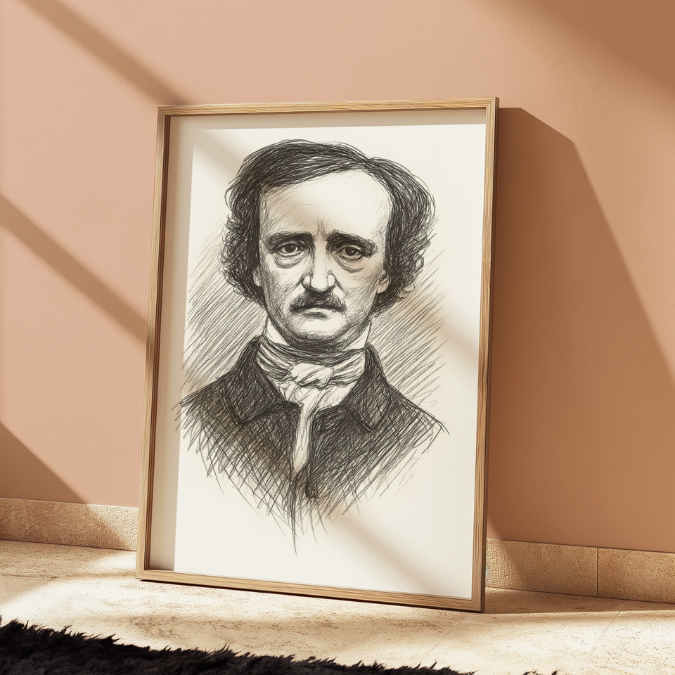 EDGAR ALLAN POE DRAWING PRINT PORTRAIT SKETCH 8" x 10" EDGAR ALLAN POE ...