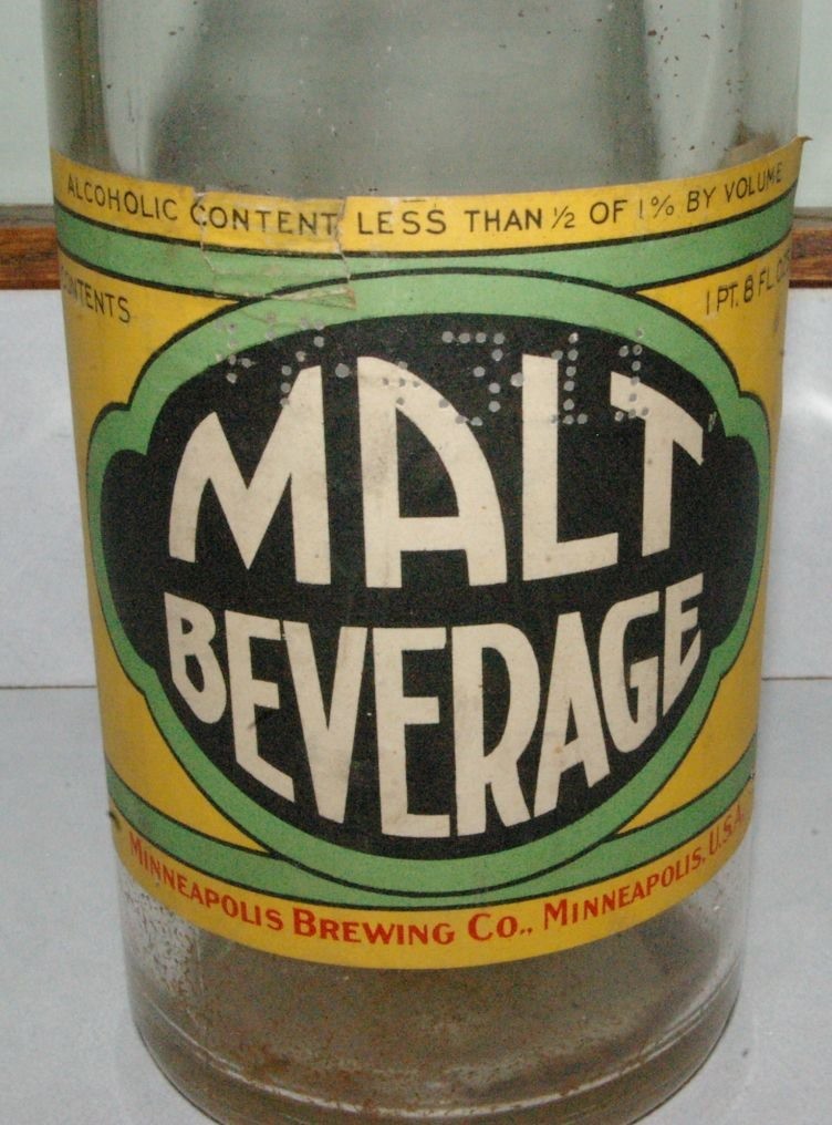Quart Bottle Malt Beverage Prohibition Minneapolis Brewing Co Grain ...