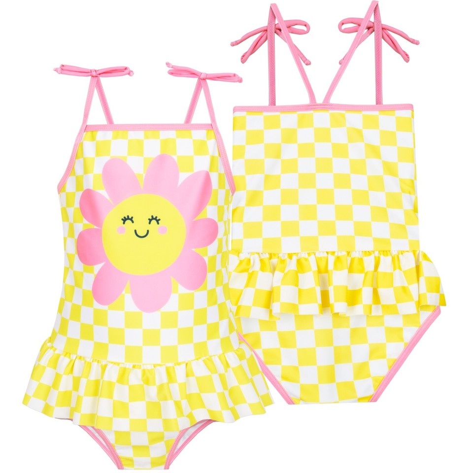 Flower Swimming Costume For Girls | Checkered Summer Swimsuit | Girls ...