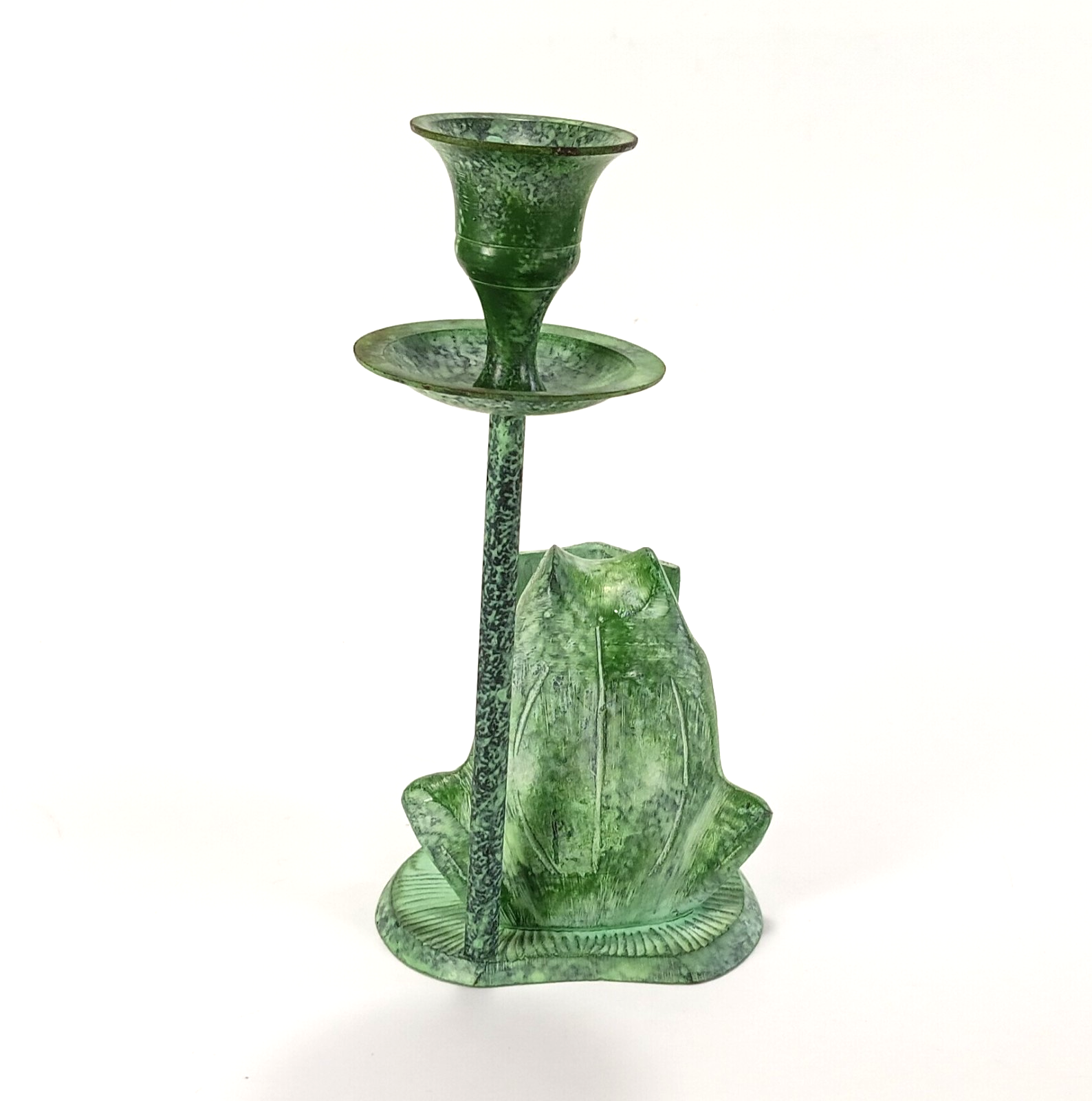 Verdigris Reading Frog Candle Stick Holder Light Green Patina on Lily ...