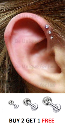 Helix Cartilage Piercing Stud 16g TRIPLE Forward Tragus Bar 2mm,3mm ...