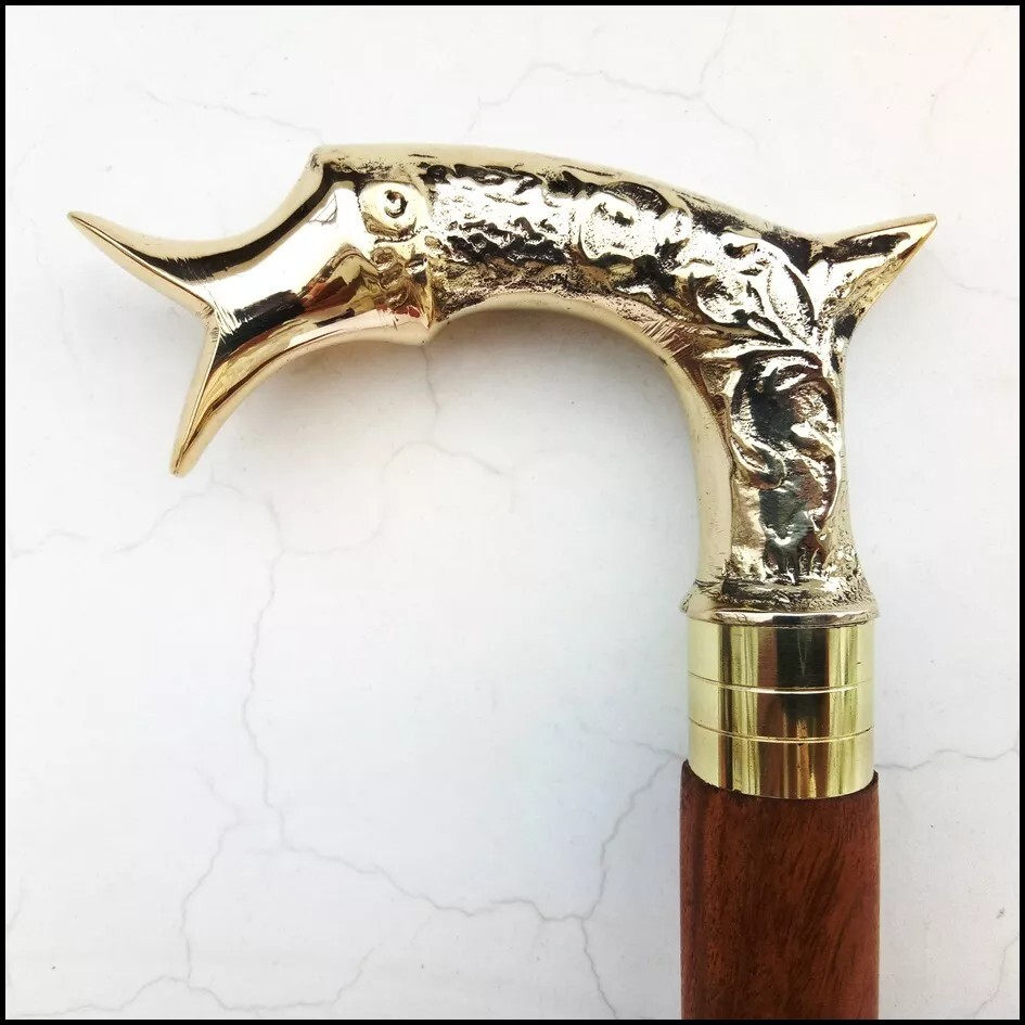 Dolphin Fish Handle For Wooden Walking Stick Cane 37" Long For Elderly ...