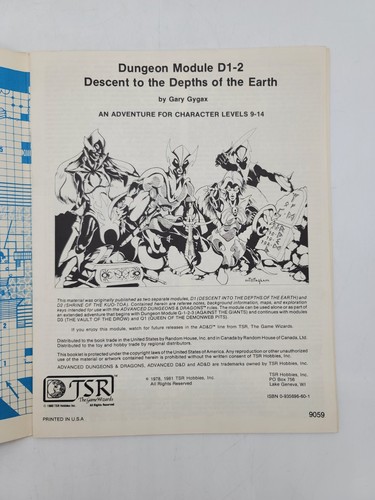 Dungeons Module D1-2 Descent Into The Depths Of The Earth For Advanced ...