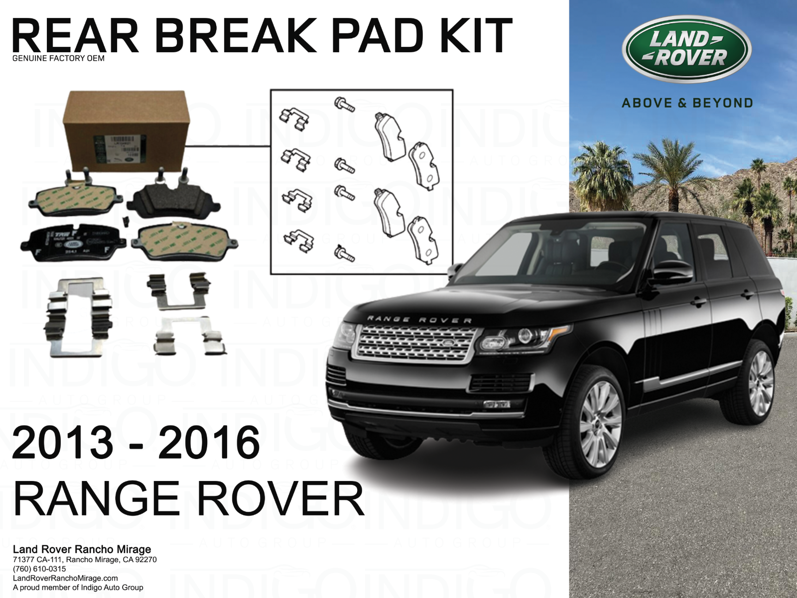 2013-2016 RANGE ROVER FGENUINE FACTORY (OEM) REAR BRAKE PAD SET RR ...
