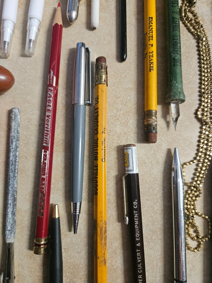 Nice lot of 27 Pens Pencils pieces Nibs parts Insurance farming sports ...