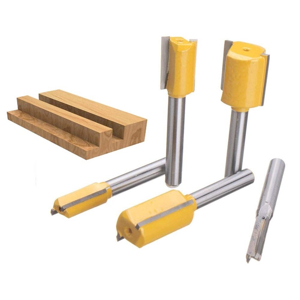 5 Pcs 1/4" Shank Straight Router Bit Set Wood Milling Cutter ...