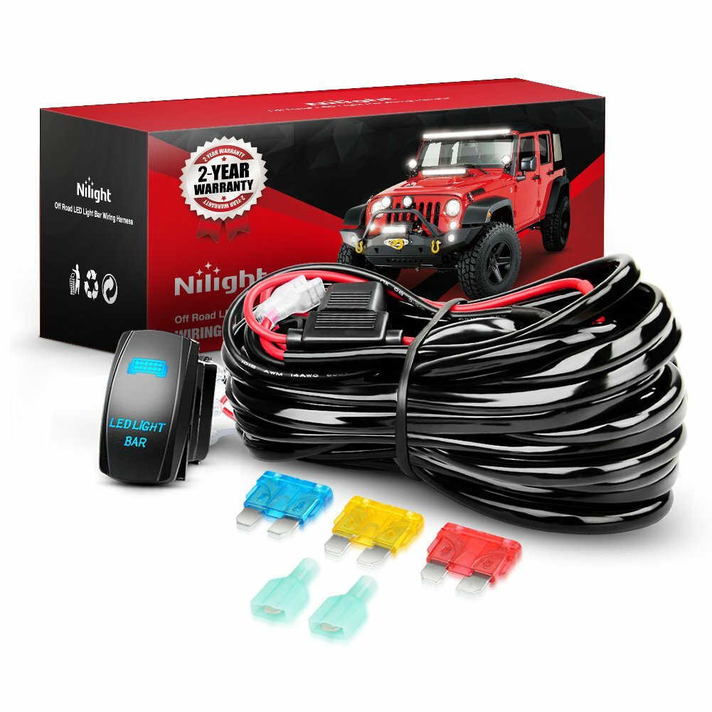 NILIGHT LED Light Bar Wiring Harness Kit 12V 40Amp Fuse Relay ON/OFF ...