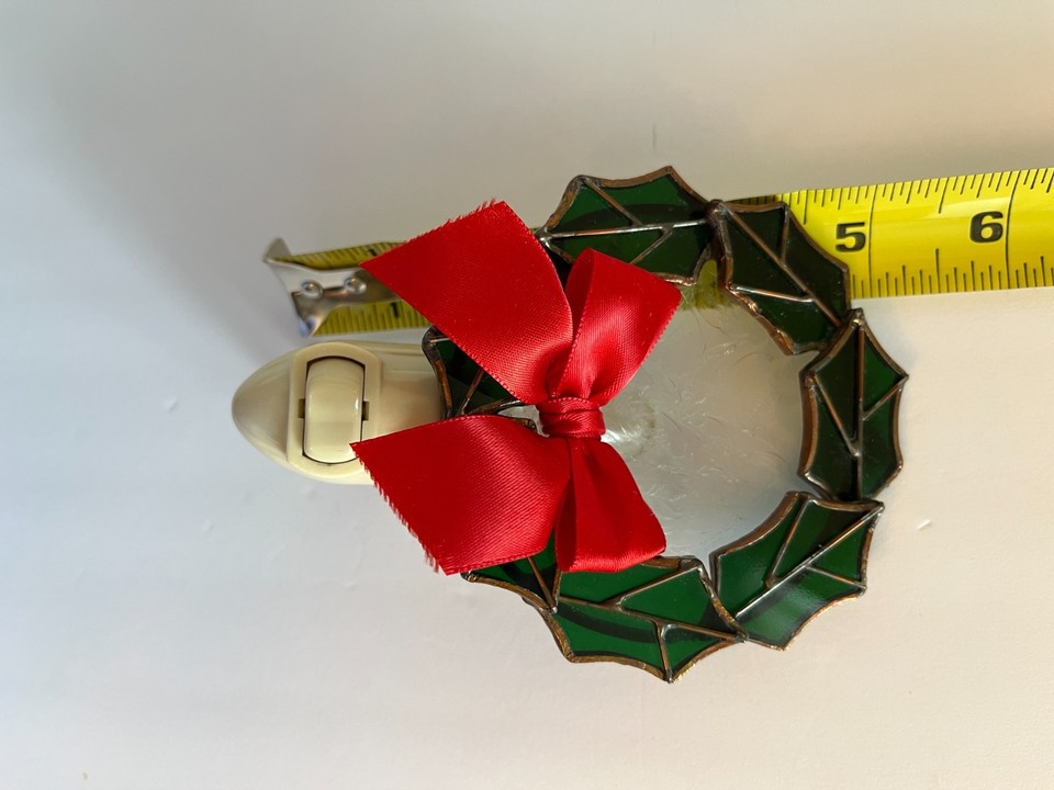 VTG Stained Glass Green Wreath Night Light Red Bow Eagle Plug-in ...