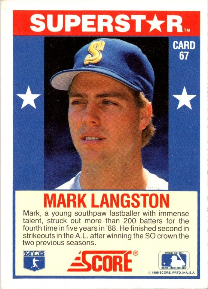 1989 Score Baseball's 100 Hottest Players Mark Langston #67 Seattle ...